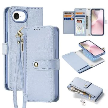IPHONE 16E/17E DUX DUCIS LAWA WALLET LEATHER CASE W. MAGNETIC COVER - BABY BLUE