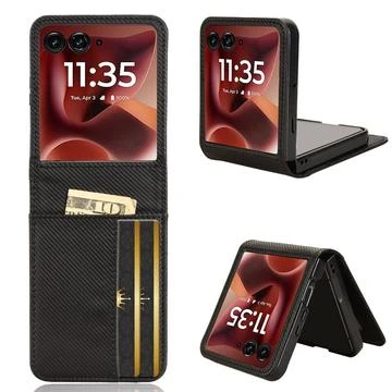 MOTOROLA RAZR 60 ULTRA/70 ULTRA FLEXCARD CARBON FIBER STYLE CASE WITH CARD SLOTS - BLACK