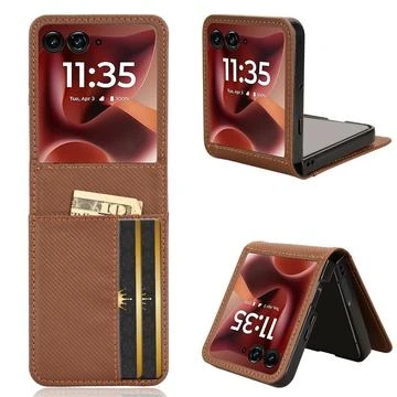 MOTOROLA RAZR 60 ULTRA/70 ULTRA FLEXCARD CARBON FIBER STYLE CASE WITH CARD SLOTS - BROWN