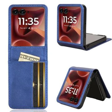MOTOROLA RAZR 60 ULTRA/70 ULTRA FLEXCARD CARBON FIBER STYLE CASE WITH CARD SLOTS - BLUE