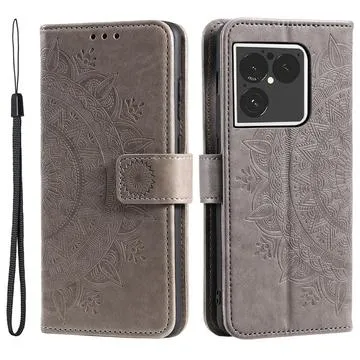 SONY XPERIA 1 VIII MANDALA WALLET CASE WITH WRIST STRAP - GREY