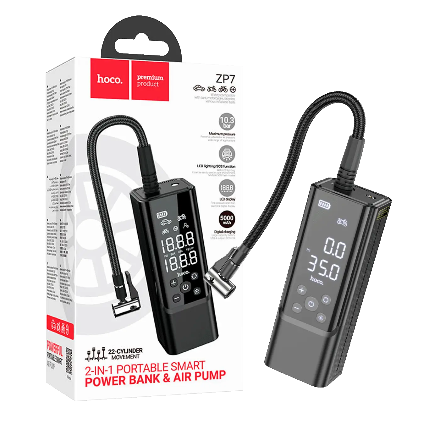 Hoco Pametni kompresor, 5000 mAh, USB C