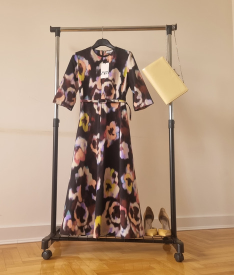 Zara Midi Haljina Print Kais 3/4 Rukavi NOVA