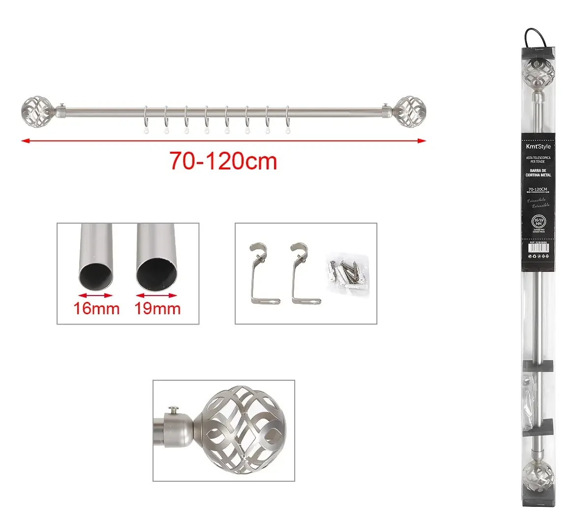 KMT Šipka za zavesu sa elektro-nanom premazom (brušeni nikl), 70-120cm