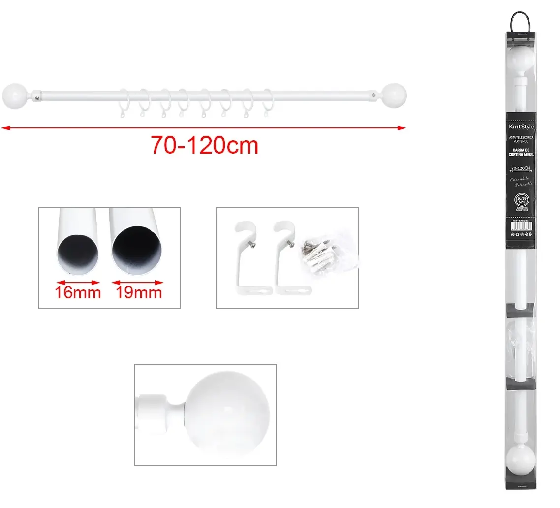 KMT Kuka za zavese sa bočnim produžetkom 70-120cm, Bela
