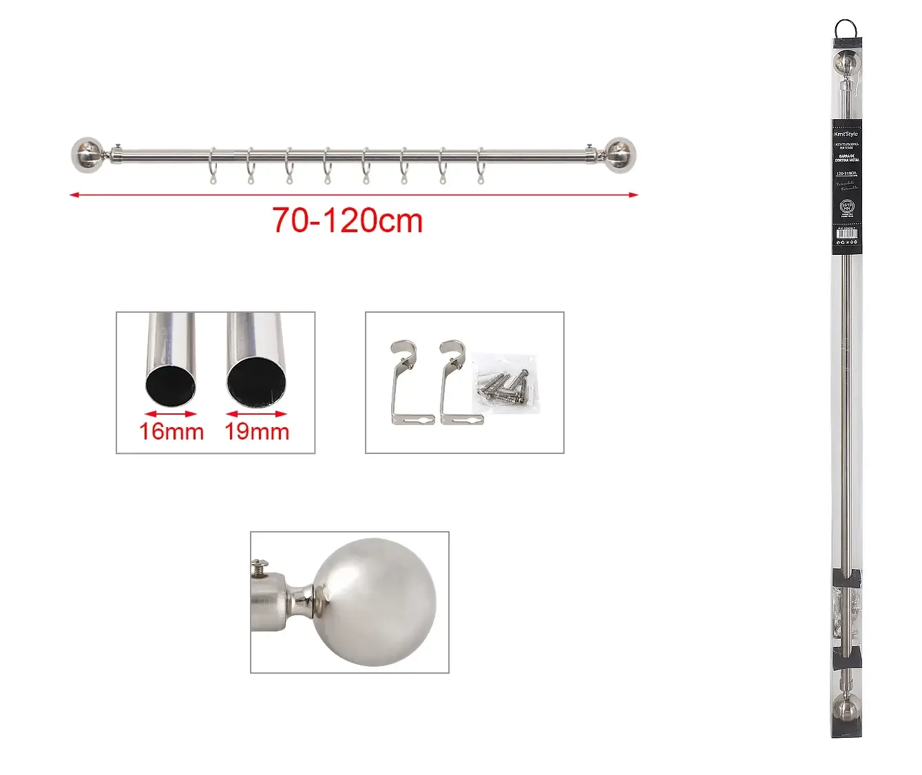 KMT Kuka za zavese sa elektropokrivkom (sjajni nikl finiš), 70-120cm