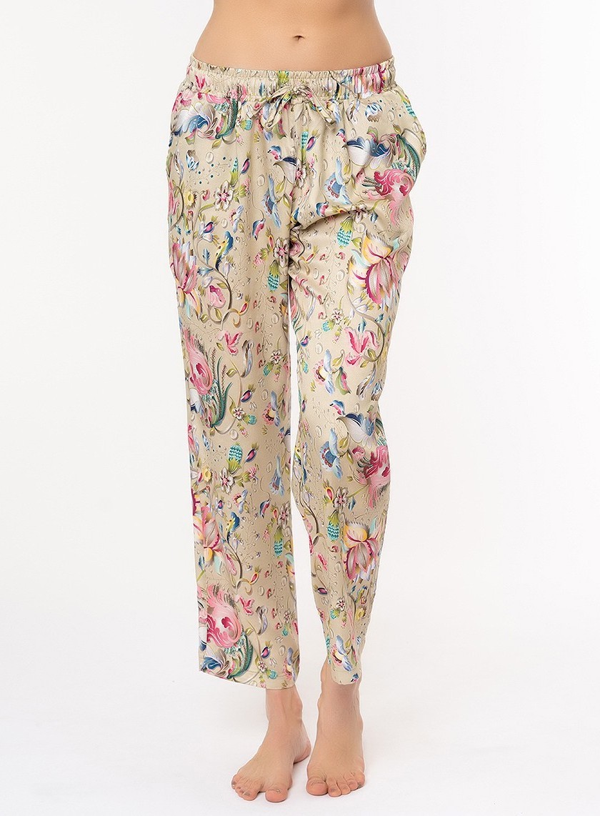 ŽENSKE PANTALONE OD 100% VISKOZE SA ZELENIM CVETNIM DEZENOM