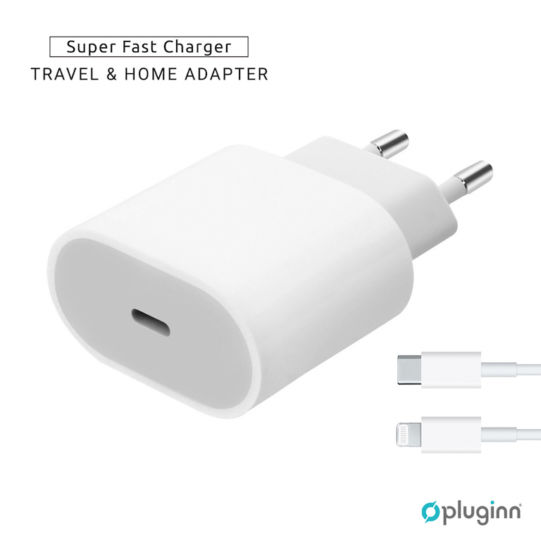 Kucni Punjac Pluginn PD Fast 20W za iPhone 11-14 sa PD lightning kablom CE beli