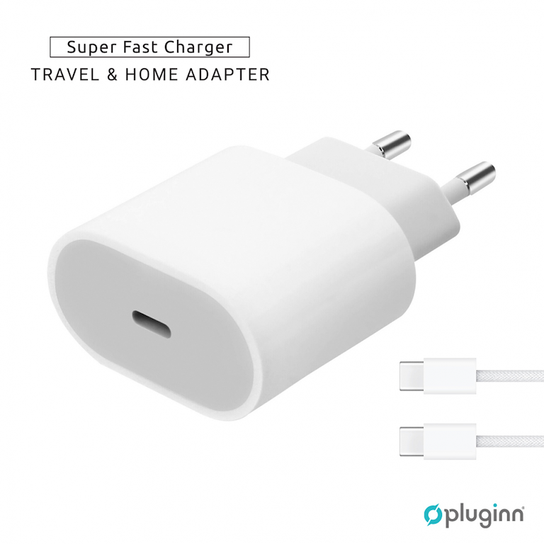 Kucni Punjac Pluginn PD Fast 20W za iPhone 15-17 sa PD Type C kablom CE beli