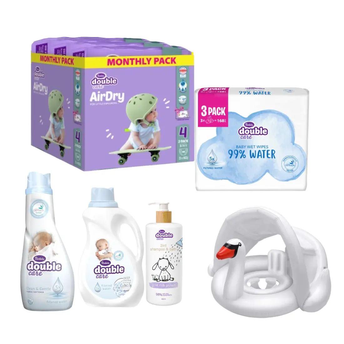 Violeta Paket za bebe, 5 proizvoda+ Šlauf za decu Labud, Beli