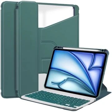 IPAD AIR 13 2024/2025/2026 360 ROTATING SMART CASE WITH BLUETOOTH KEYBOARD - BLACKISH GREEN