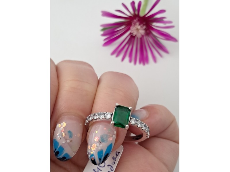Nov Pandora prsten zeleni kamen 925 18,5mm