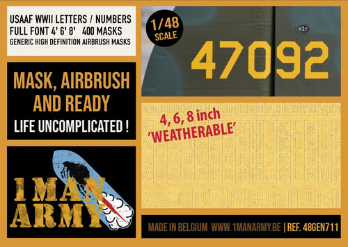 NEW! 1 Man Army 48GEN711 USAAF WWII Letters / Numbers Full font 4' 6' 8' Generic Set