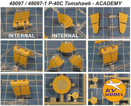 NEW! KV Models 48097 Curtiss P-40 C Tomahawk and Tomahawk IIb - Masks Set + Wheel Masks (for Academy / Hobbycraft and Modelist Kits)