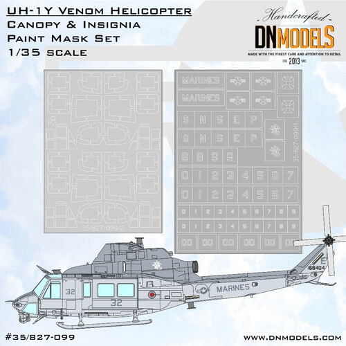 NEW! DN Models 35-827-099 Bell UH-1Y Venom - Canopy and Insignia Masks Set (for Academy 12138 Kit)