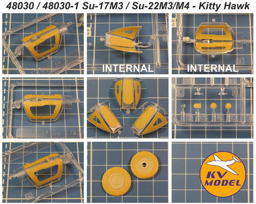 NEW! KV Models 48030-1 Sukhoi Su-17 M3 / M4 and Su-22 M3 / M4 - Double-Sided Masks Set + Wheels Masks (for Kitty Hawk 80144 / 80146 and 80146-2 Kits)