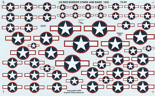 Experts-Choice Decal 7224 US National Insignia Star and Bar 1943 red border (9 sizes)
