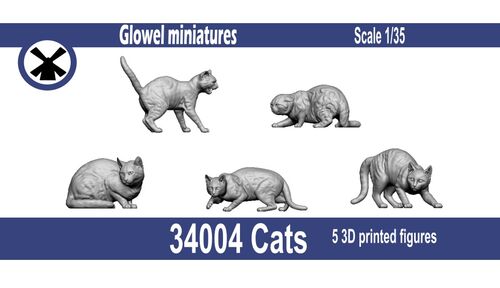 Glowel Miniatures 34004 Cats (5 Figures / 3D-Printed)