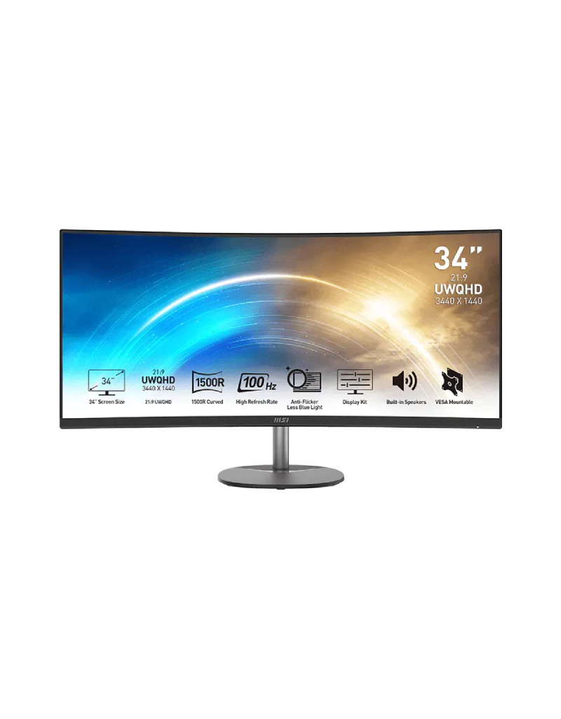 MSI 34" PRO MP341CQ E12 UWQHD 3440x1440 100Hz AdaptiveSync zakrivljeni kancelarijski monitor crni