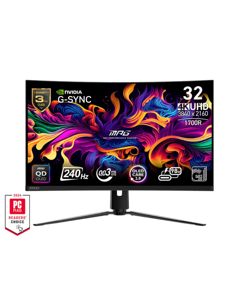 MSI 32" MPG 321CURX QD-OLED, 4K UHD 3840x2160 QD OLED 240 Hz G-Sync zakrivljeni gaming monitor