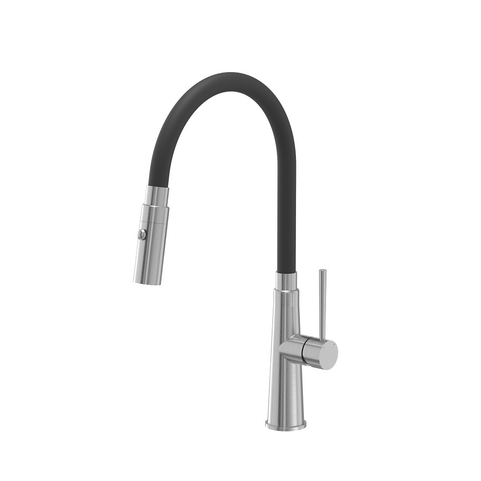 Quadron GINA slavina,čelična,pomični izliv,tuš funkcija steel/black 3922505_LYID: EK000862738