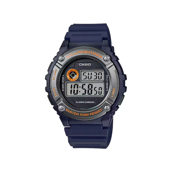 Casio W-216H-2B muški tinejdž sat Sport Digital Deep Blue Silicon Orange Detail 43mm