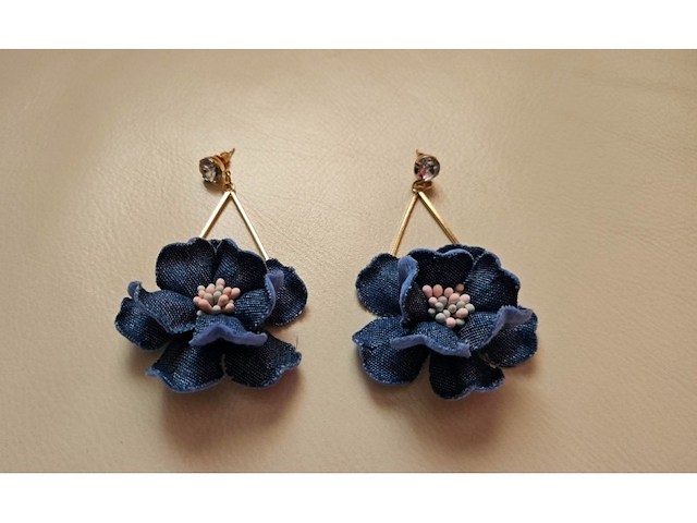 Dark Blue Denim Flower Jumbo dangle minđuše