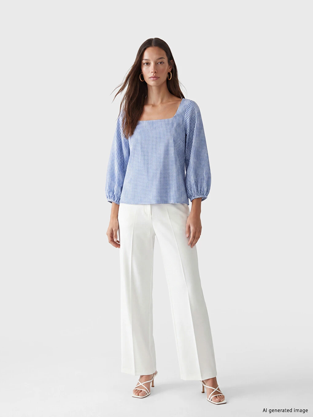 LCW EVERYDAY Karirana Bluza Sa Kvadratnom Kragnom