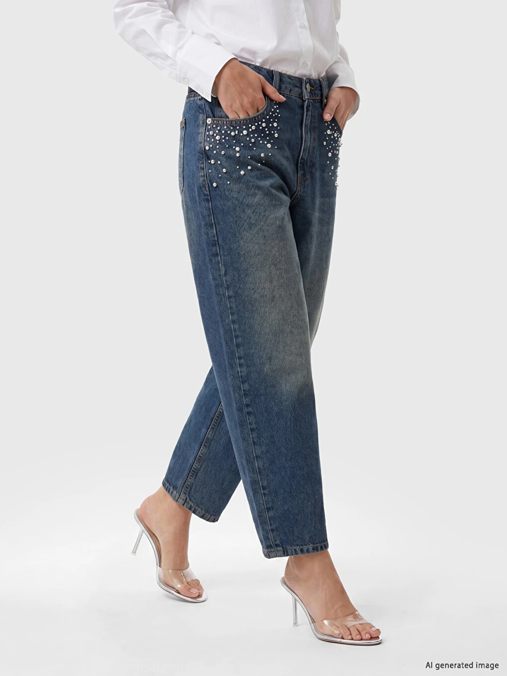 LCW Jeans Barrel Fit Ženske Farmerke Ukrašene Cirkonima