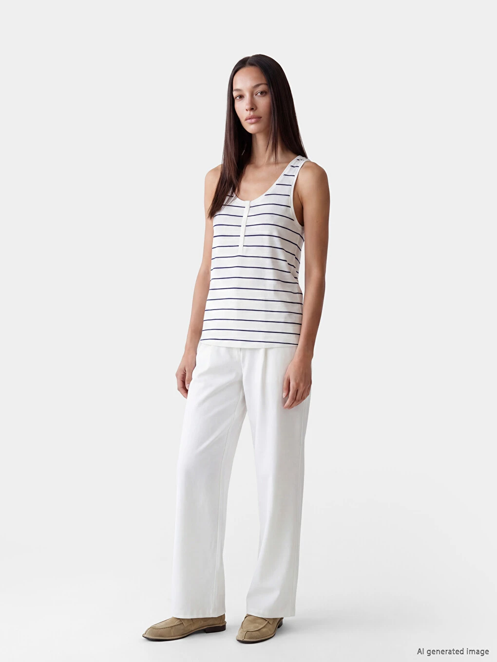 LCWAIKIKI Basic Ženska Prugasta U Neck Top Majica Bez Rukava