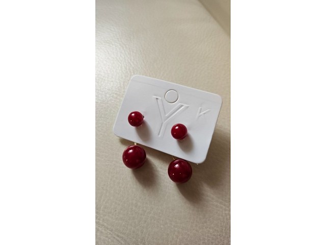 Double red pearl drop dangle minđuše, novo