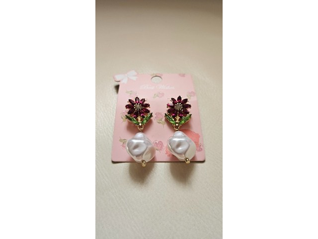 Crystal Flower Pearl Drop Dangle minđuše, novo