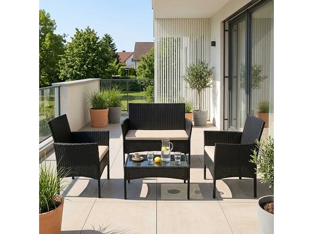 Baštenski Set Od Ratana Bonzzo - 2 Fotelje, Sofa, Sto i Jastuci