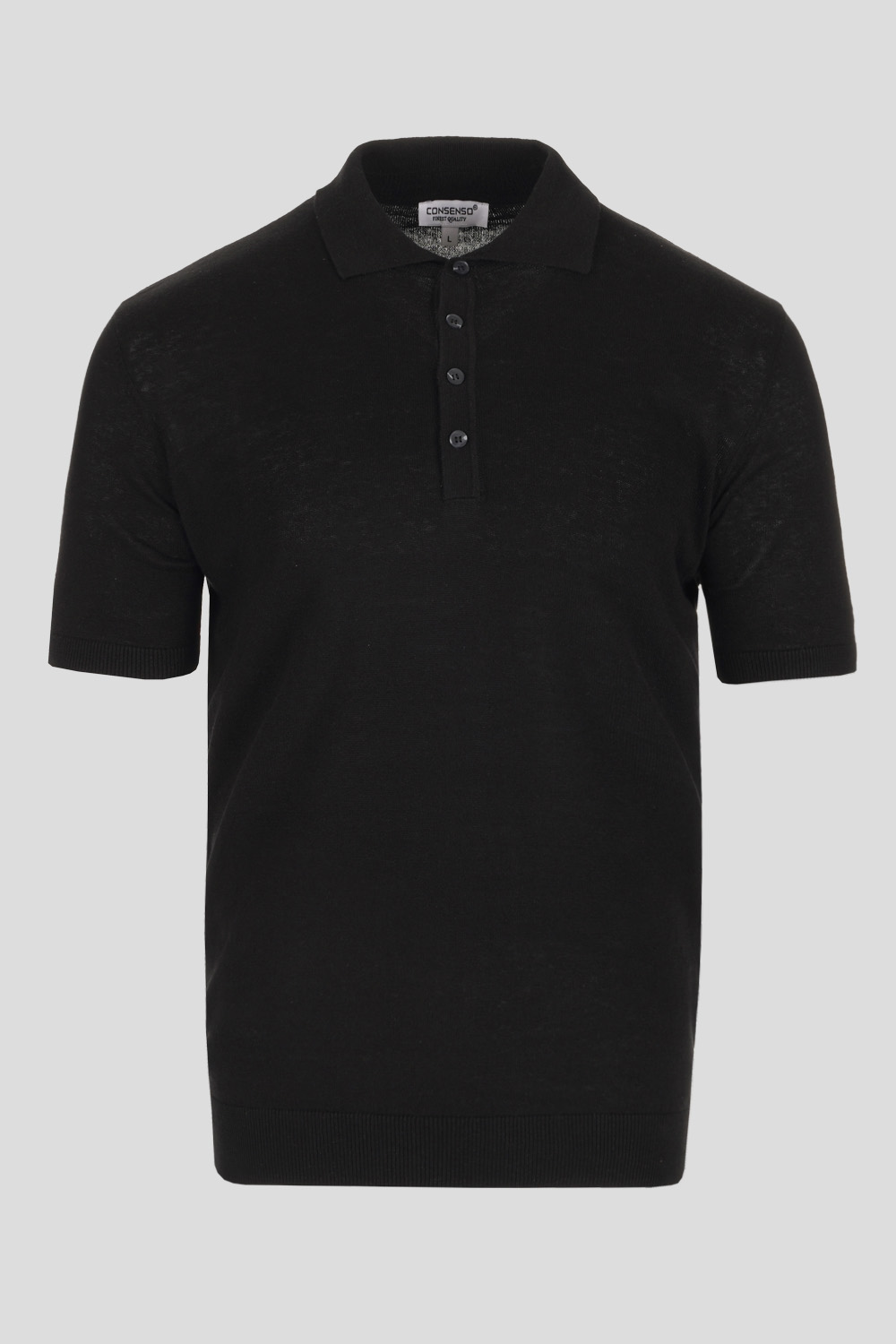 Crna pletena polo majica lan/pamuk 060A