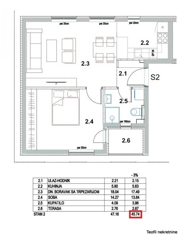 PALILULA BORČA 46m2 , (T) ,97000e