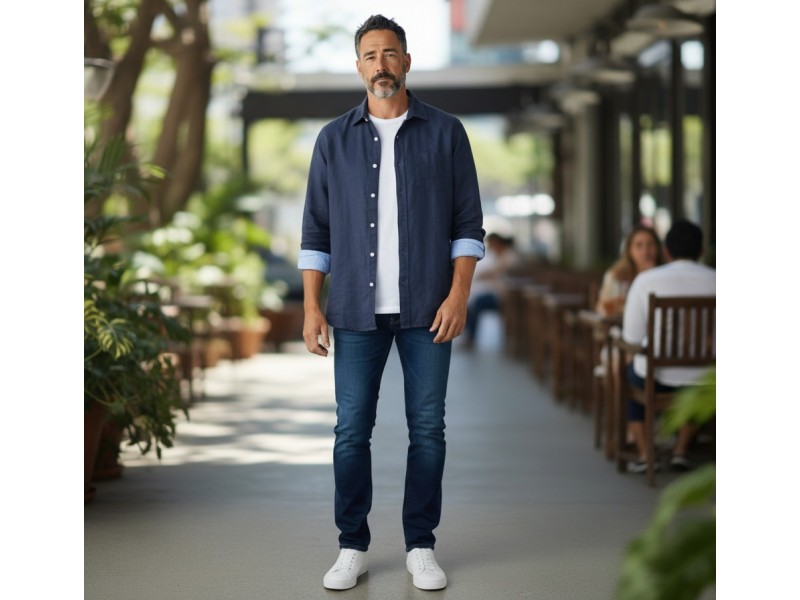 Cotton & Silk muška lanena košulja teget XL kao nova