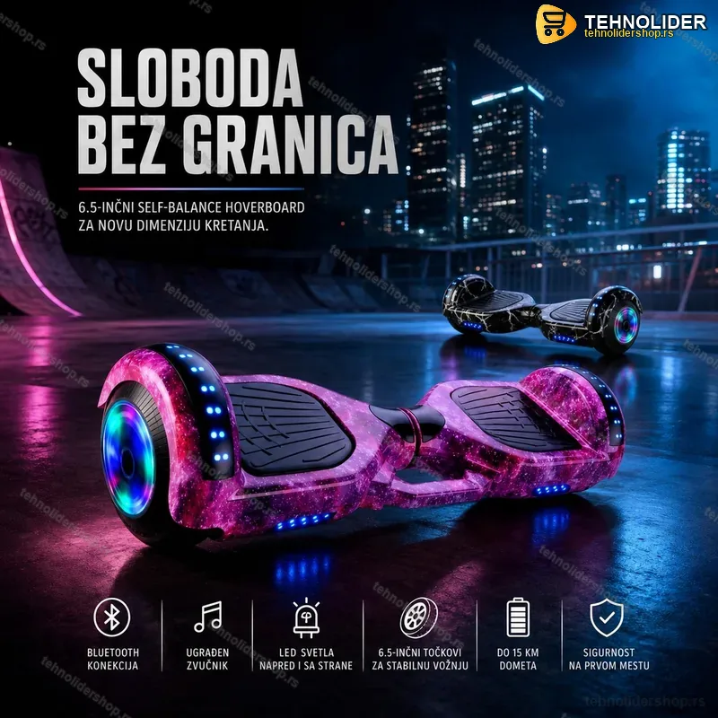 Hoverboard 6.5" sa Bluetooth Zvučnikom i LED svetlima