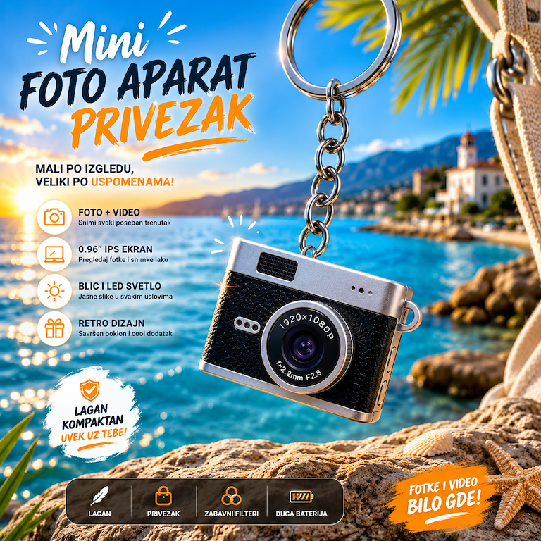 Mini Retro Kamera Privezak – Crni