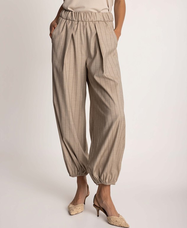 sand beige balloon trousers w/black stripes