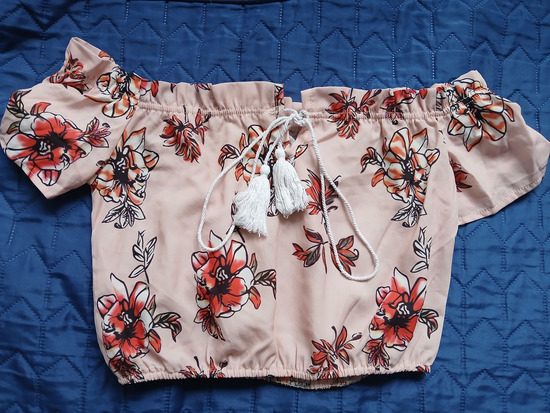 Roze letnja cvetna crop top bluza, S/M