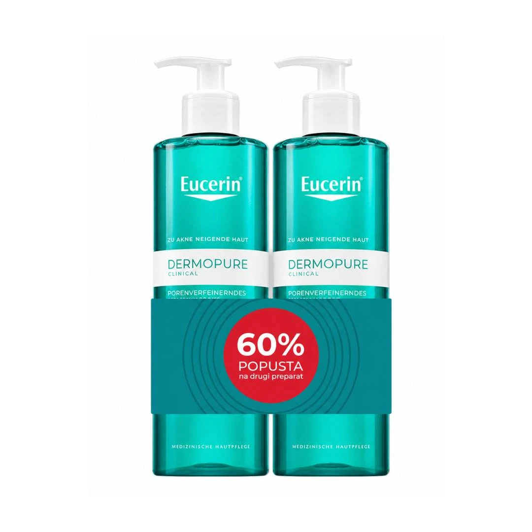 Eucerin® PROMO DERMOPURE CLINICAL Gel za Čišćenje Masne i Aknama Sklone Kože 2x400 mL