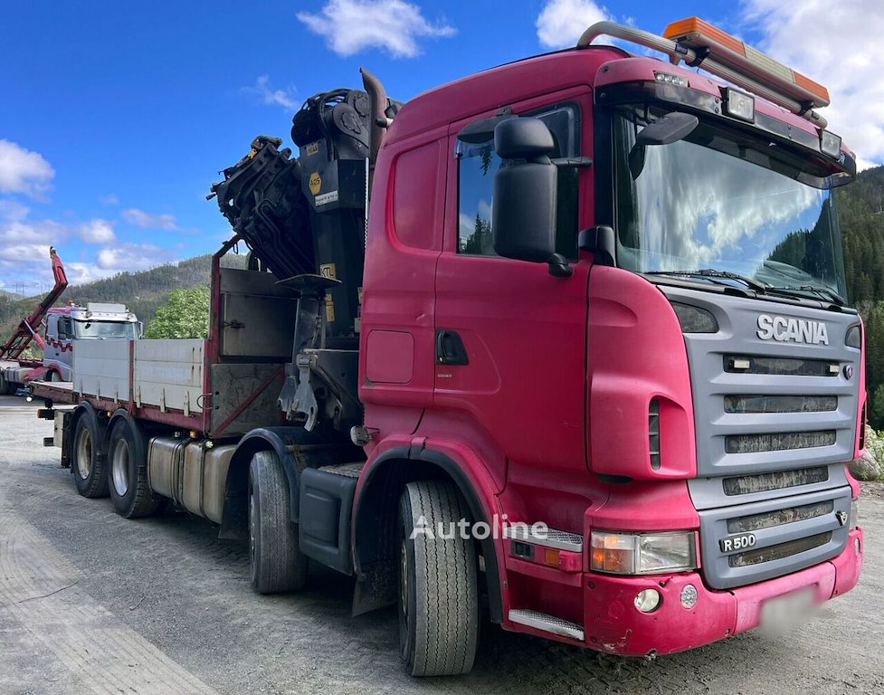 Scania 500 PALFINGER PK 72002 + JIB 8×4 kamion s ravnom platformom
