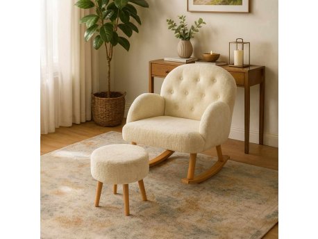 Atelier del Sofa Fotelja i tabure Dugmeli Cream
