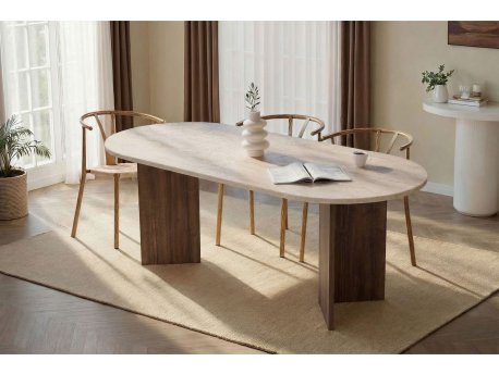 HANAH HOME Trpezarijski sto Sabella Travertine Venezia Walnut