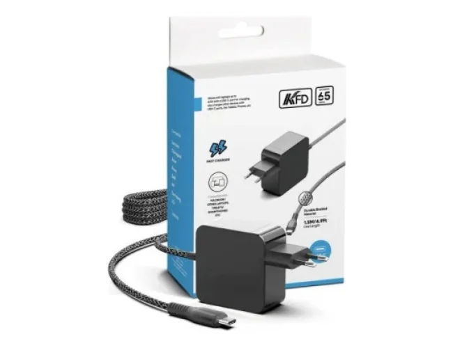 Red Punjač za mobilni telefon 65W sa USB-C pletenim kablom crni