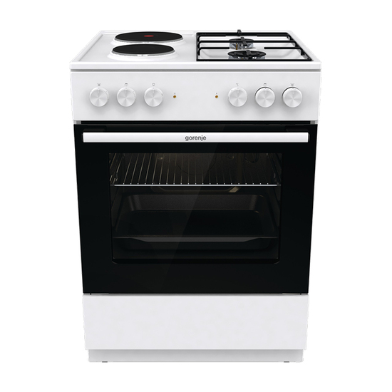 Kombinovani šporet Gorenje GK6A10WG, 2 električne/2 gasne ringle, Konvencionalna rerna, 65 l, 5.2 kW, Bela boja