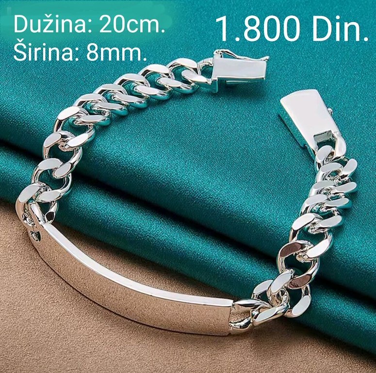 Posrebrena muška narukvica sa žigom S925.od hirurskog čelika. Sjajni