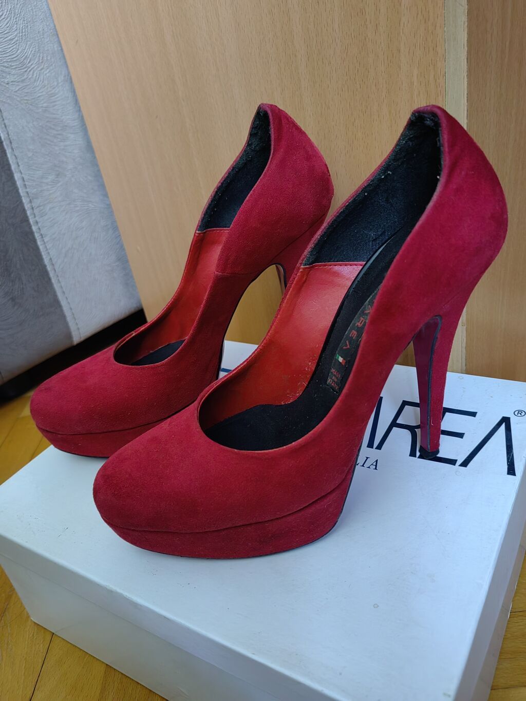 Crvene ženske salonke na visoku štiklu, 13cm - Materijal: antilop