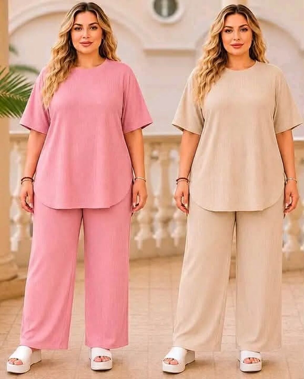 Komplet široka majica i ravne pantalone. - Model komforan komplet sa