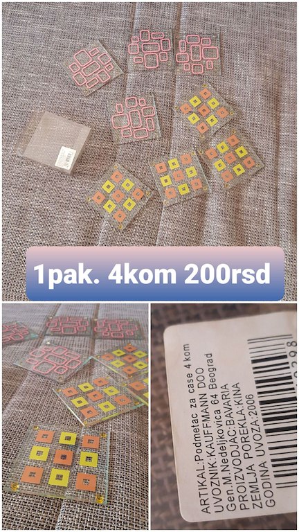 Stakleni podmetači za čaše – set - Materijal: providno staklo sa